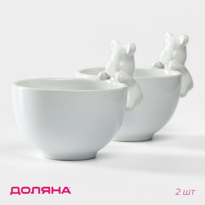 Набор салатников керамических Доляна «Мишка Отто», 13×10,2 см, цвет белый, 2 шт, 10100622