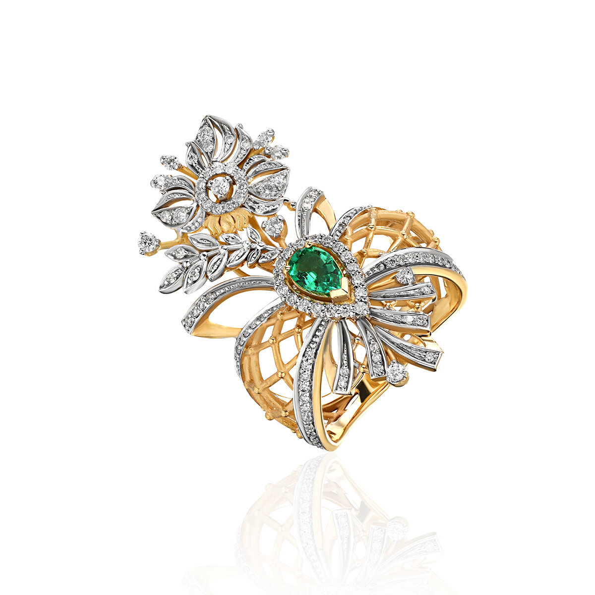 Кольцо, золото, 750 проба, изумруд, бриллиант