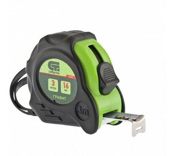 Рулетка СИБРТЕХ 32530, обрезиненный корпус, магнитный крючок, с фиксатором, 3м