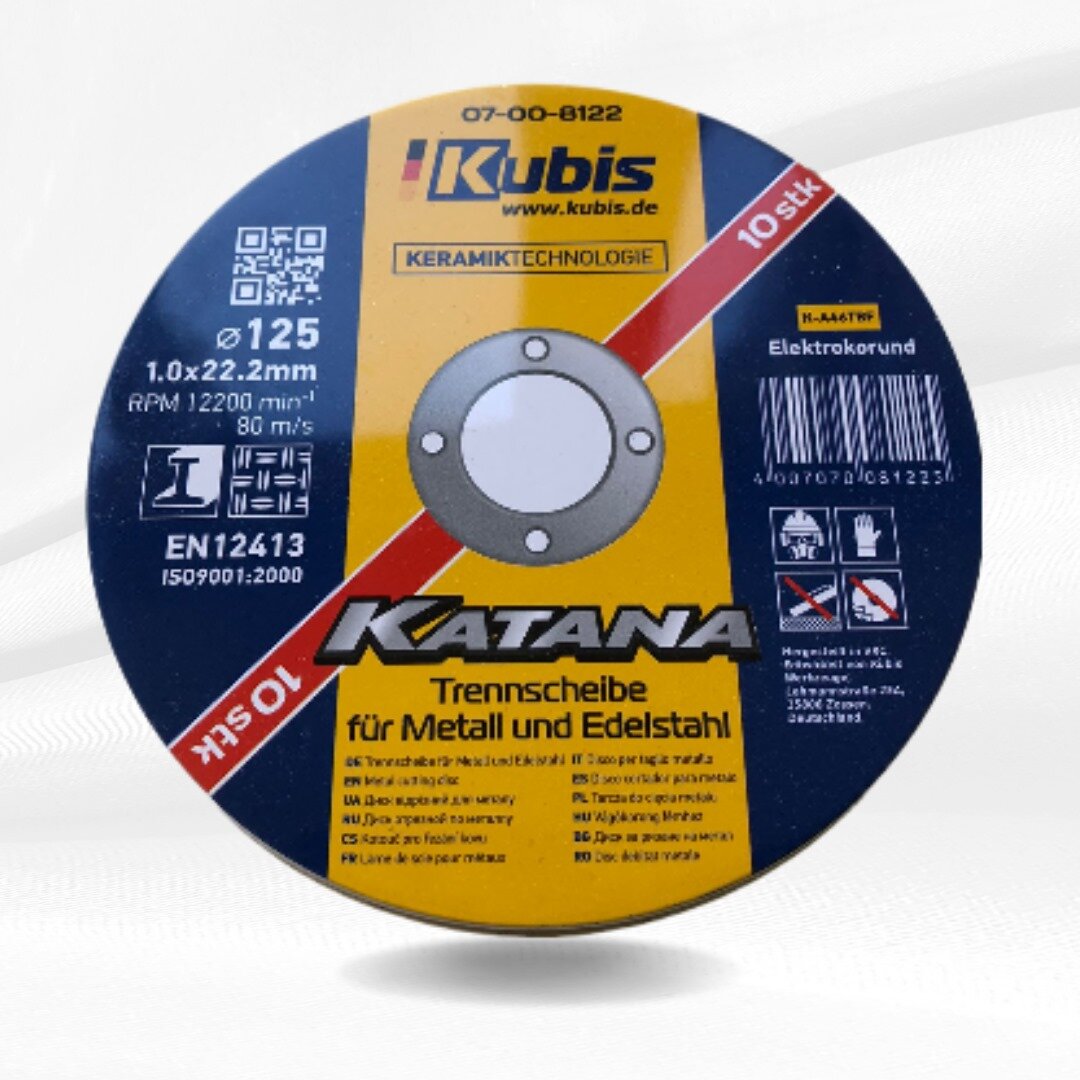 Диск отрезной по металлу и нержавеющей стали, 5ШТ, 125х1.0х22 мм, Ceramic 10x KATANA KUBIS 07-00-8121 (Oxan)