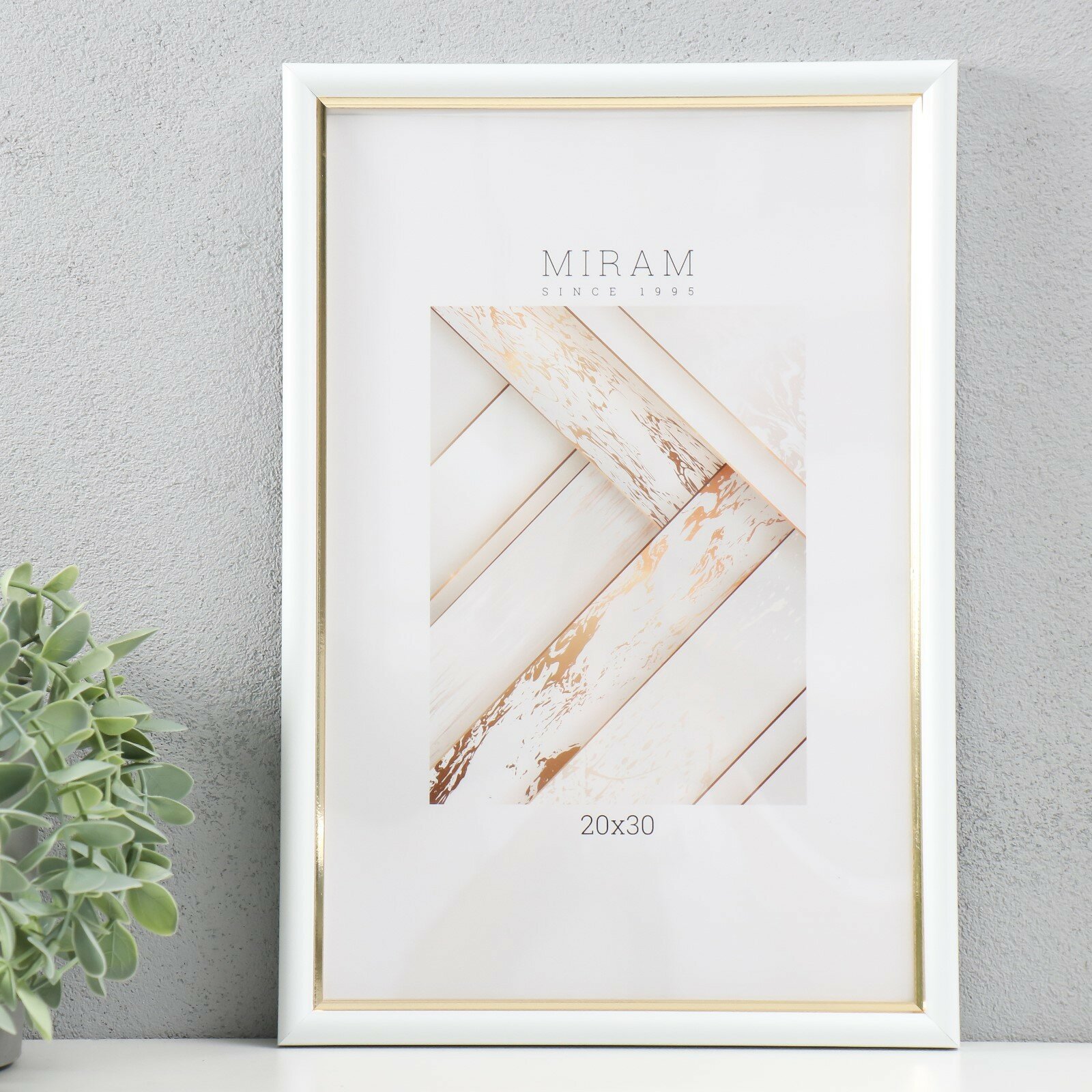 Фоторамка для фото 20×30 см "MIRAM" (пластиковый экран) белый с золотом