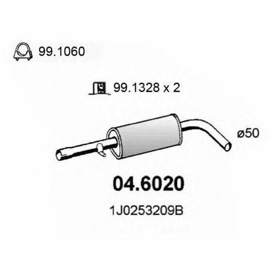 Средний глушитель выхлопных газов, ASSO 04.6020 (1 шт.)