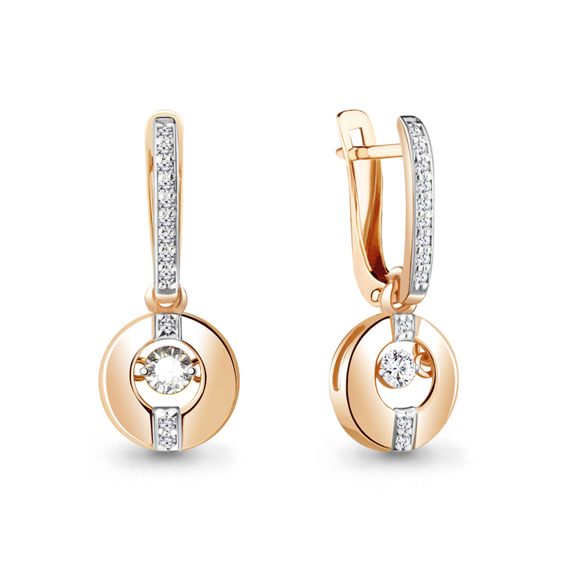 Серьги, красное золото, 585 проба, фианит