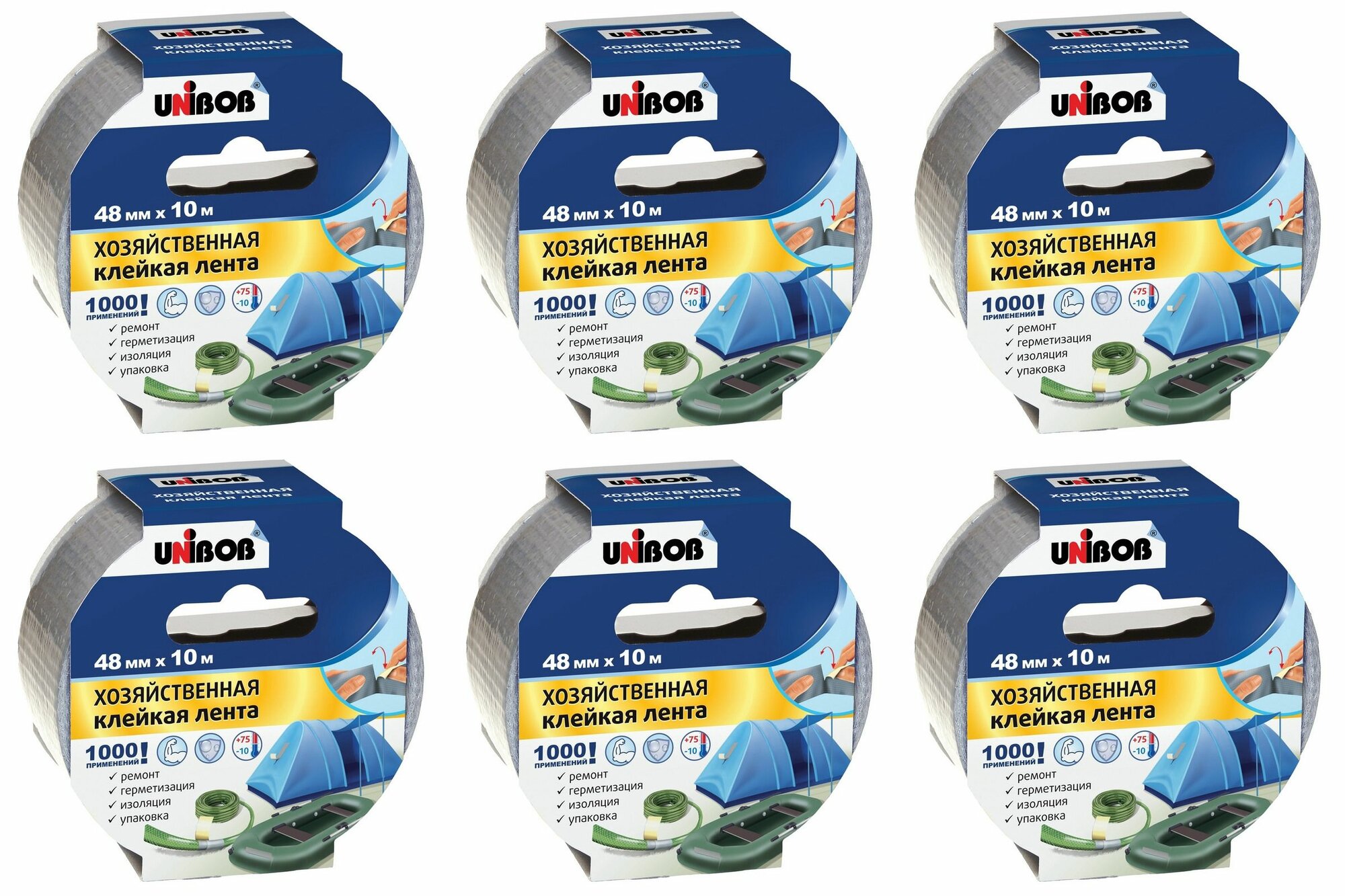 Unibob Монтажная лента армированная, 48 мм, 10 м, 6 шт