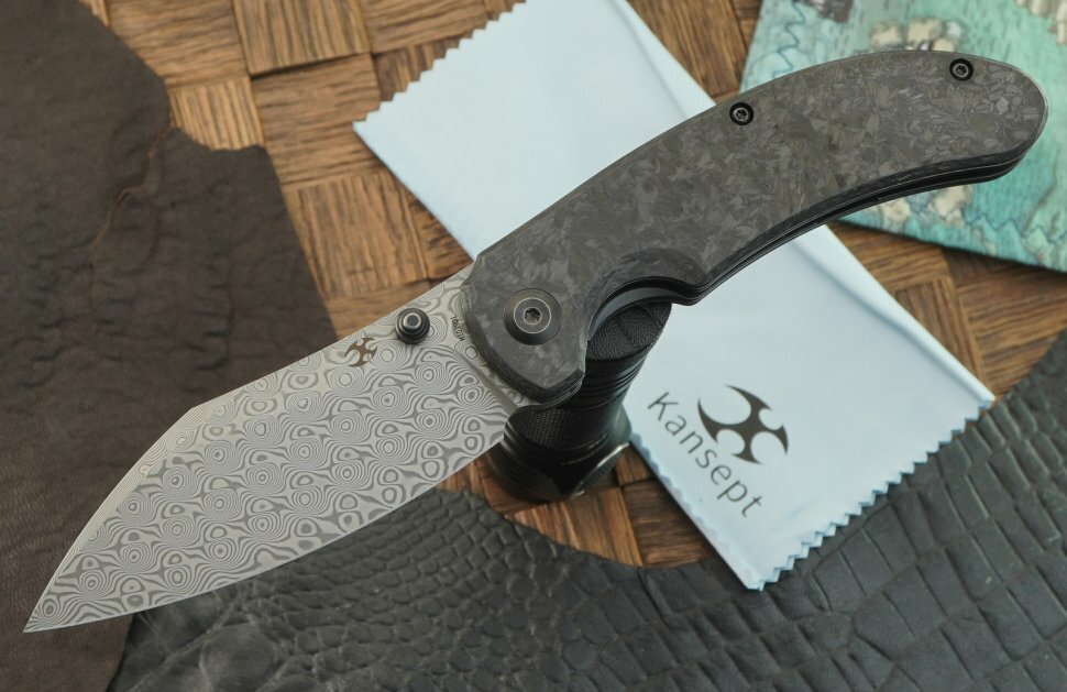 Складной нож Kansept Knives Nesstreet, клинок дамаск, рукоять карбон