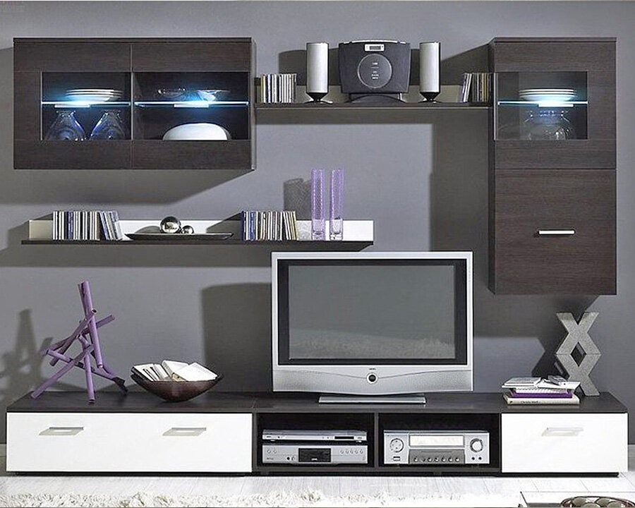 Гостиная Лого 3 Белый Фасадный 0101 / Венге Цаво 3354 NEW 250x42x190 см, GOODFORM