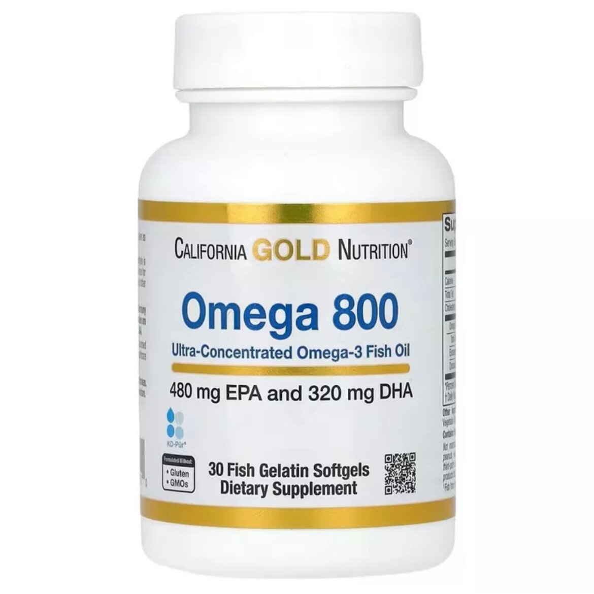 Омега 800 California Gold Nutrition, Omega 800 Fish oil, 1000мг 30 капсул, 80% EPA-DHA
