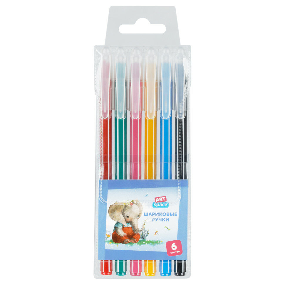 Набор шариковых ручек ArtSpace "Рисунки. Lovely animals", 6шт, 6цв, 1,0мм, европодвес, 359088