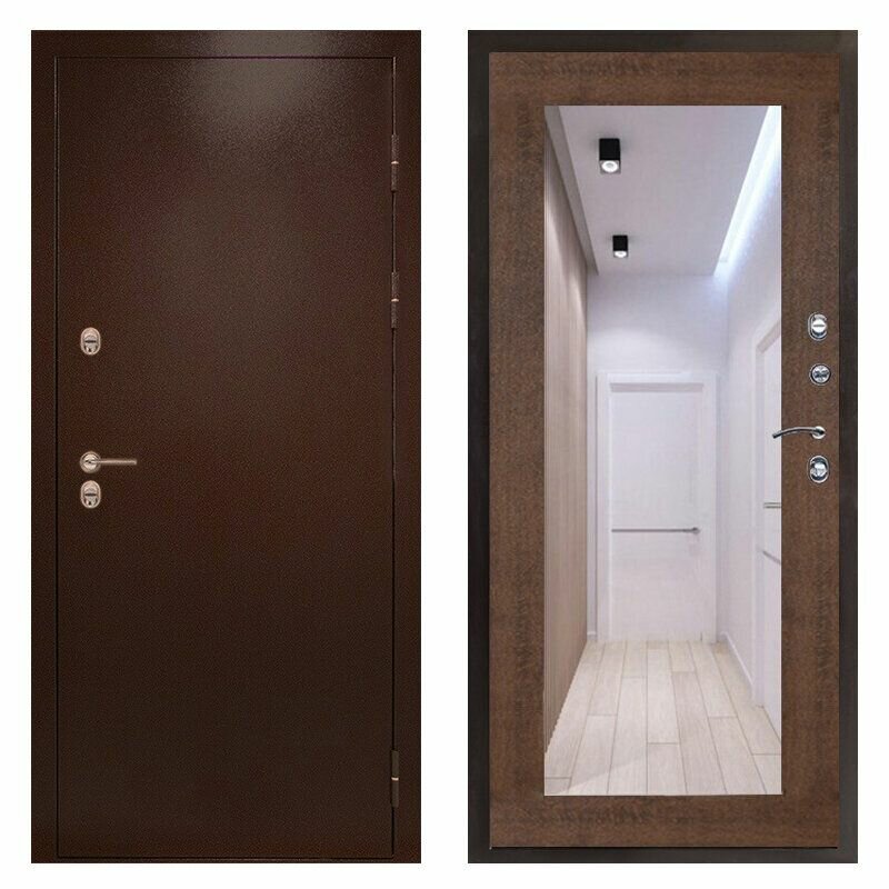 Дверь входная металлическая с терморазрывом Сибирь 3К с зеркалом триумф дуб Paputin's Doors 960 х 2050 мм Левая