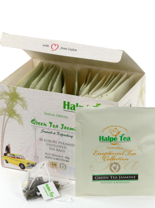 HALPE TEA, Премиальный зеленый чай со вкусом жасмина Green tea Jasmine (20 пирамидок)