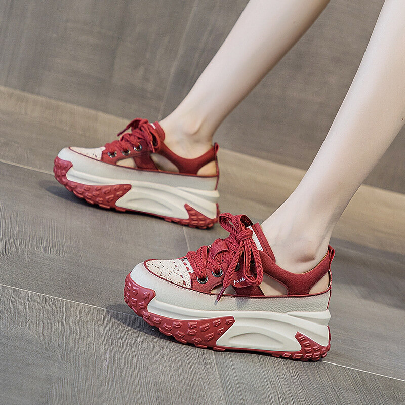 Женские кожаные туфли Daddy Shoes, лето 2025, новые, ретро, легкие, увеличивающие рост, повседневные, спортивные туфли на толстой подошве, женские сандалии