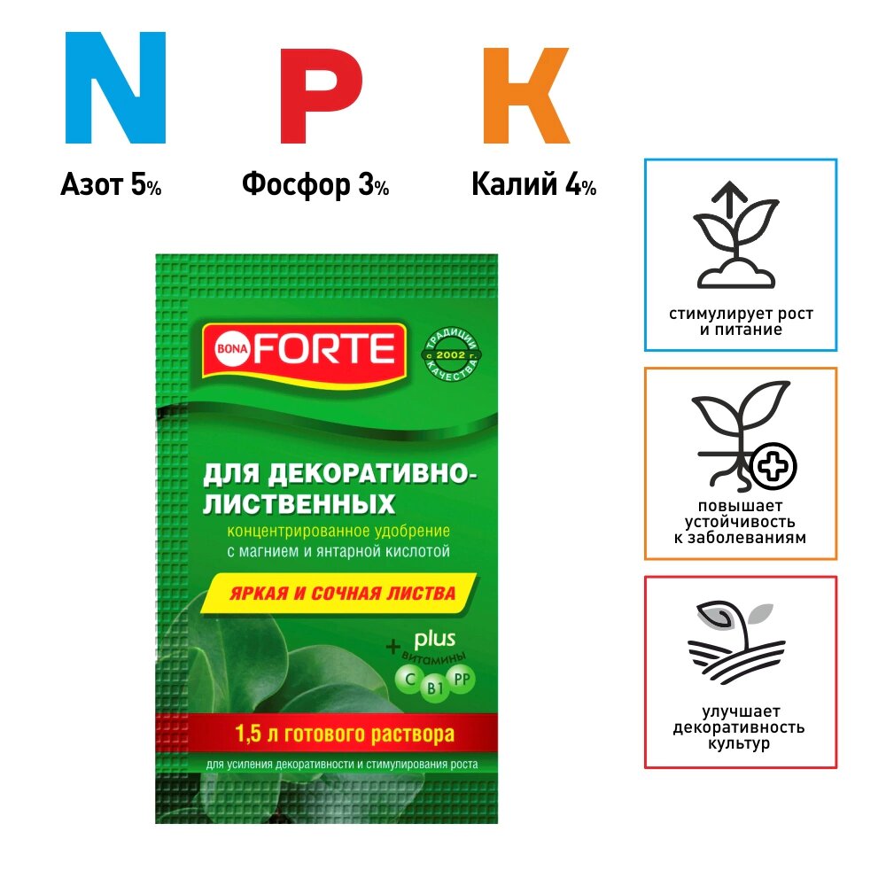 Удобрение BONA FORTE "Красота" для декоративно-лиственных растений, концентрат, 1 шт х 10мл