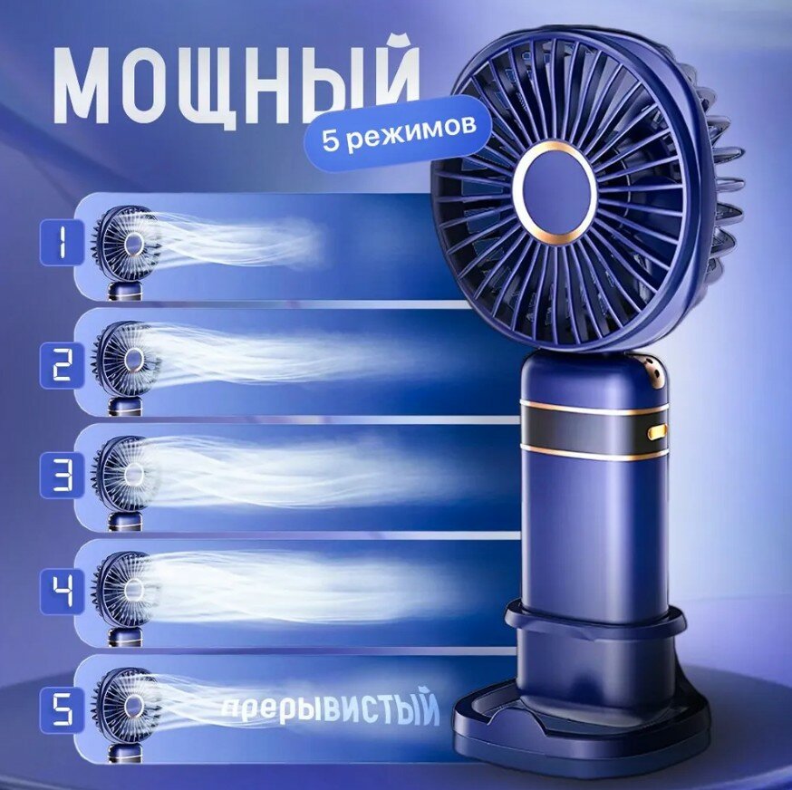 Портативный складной USB-вентилятор с цифровым дисплеем/подставка для телефона, 5 скоростей