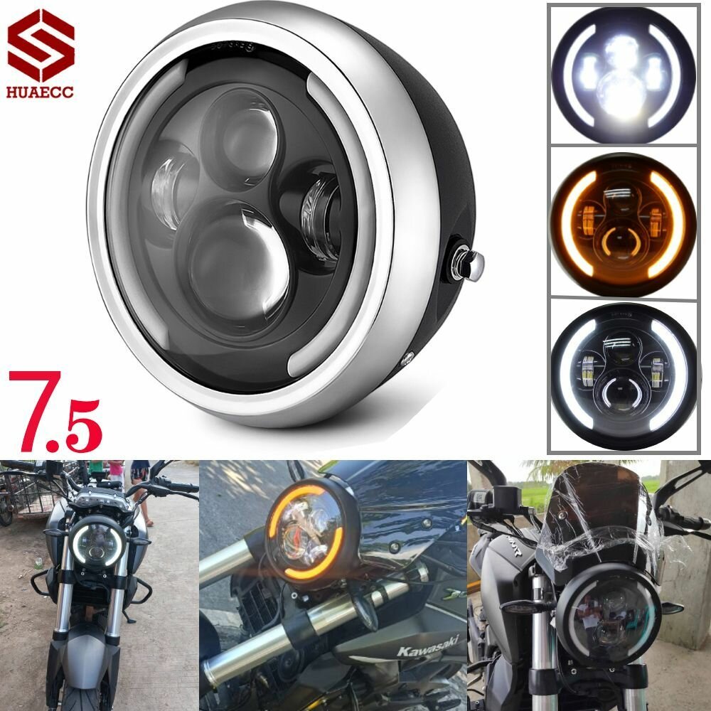 7.5 дюймов Универсальная мотоциклетная фара LED Оптика светодиодная мотоцикл с сигналом поворота