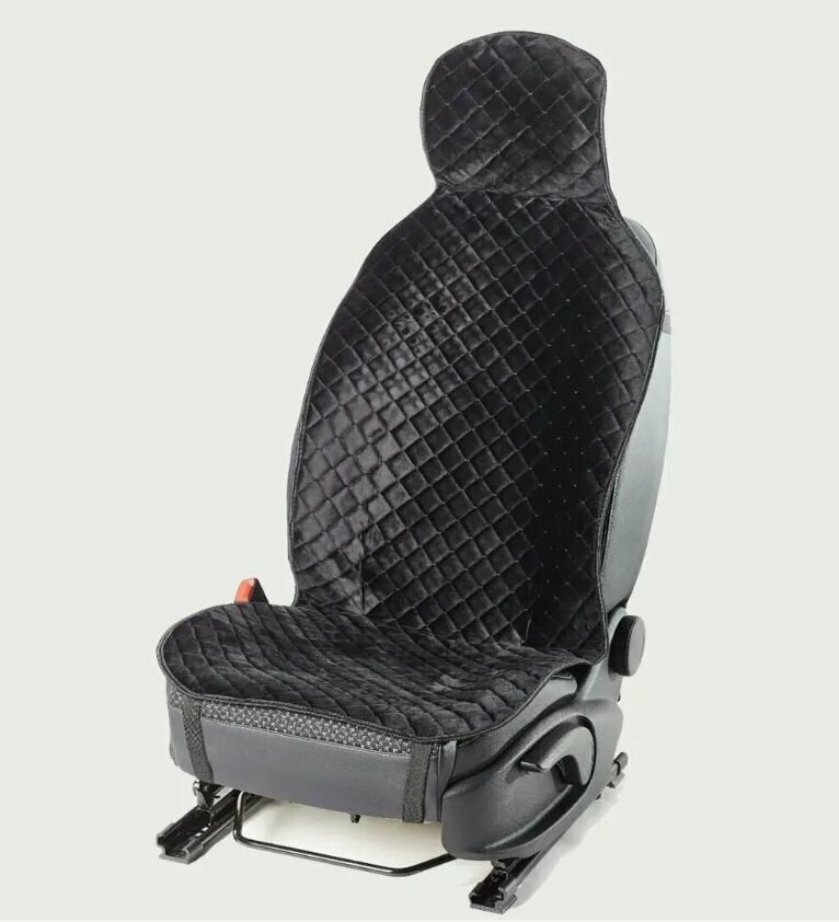 Накидки на сидение автомобиля, чехлы на передние сиденья автомобиля, с подголовником, 2 штуки, Велюр, Узорный Ромб, черный с черной строчкой