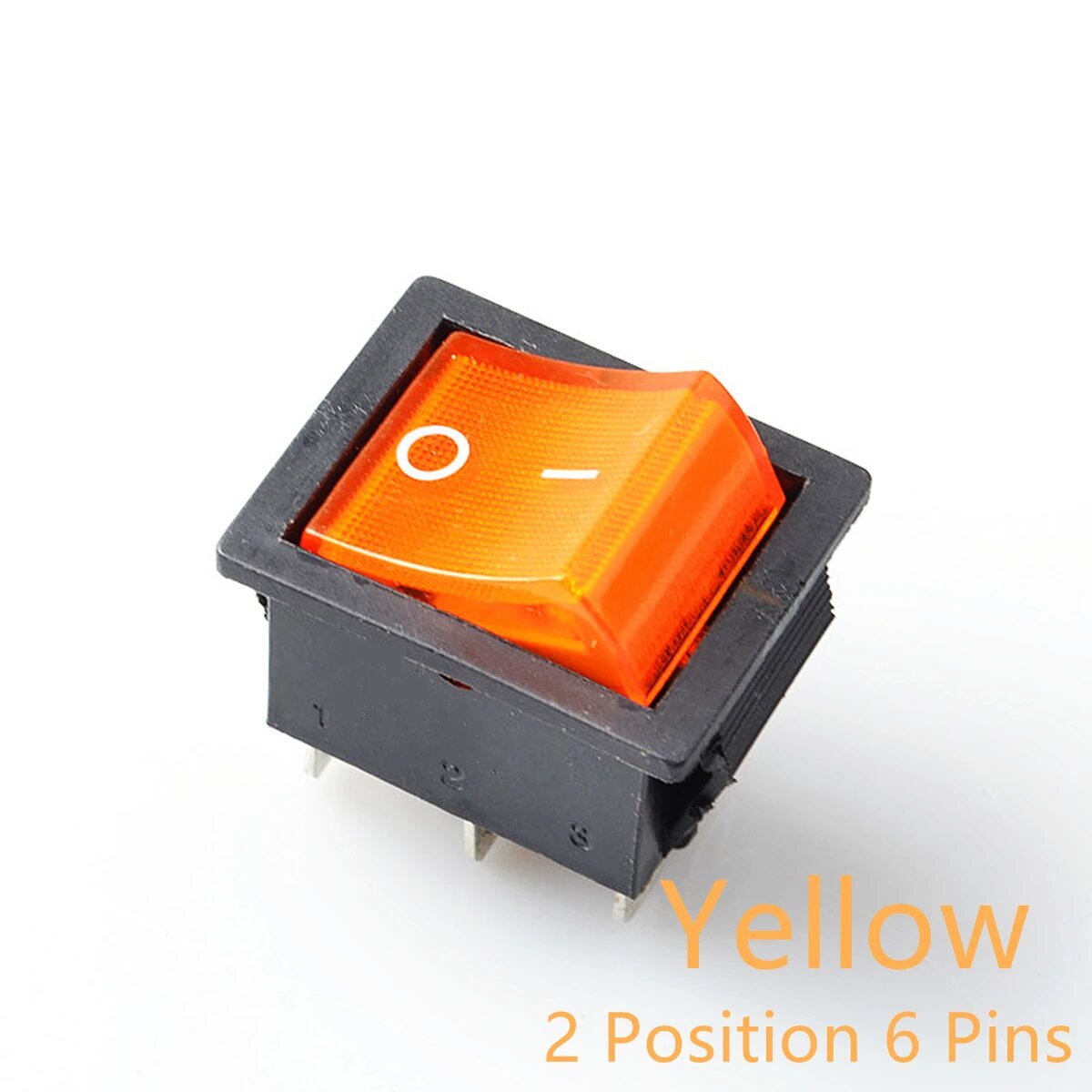 Пластиковый кулисный переключатель KCD4 вкл-выкл 4/6 контактов с подсветкой Yellow 6 Pins
