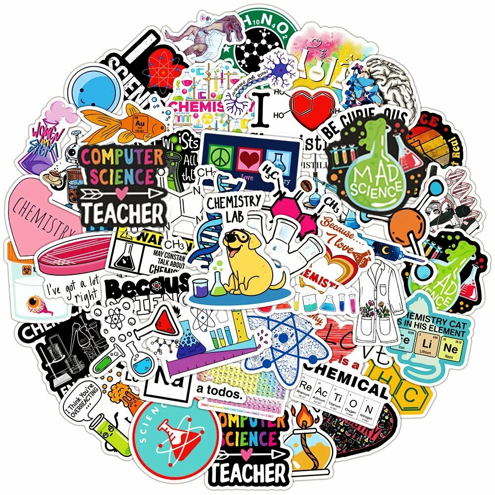 10/30/50 шт, водонепроницаемые наклейки для лаборатории науки, химии, биологии, наклейки, сделай сам, чемодан для ноутбука, дневник, украшение, наклейка Science 50PCS