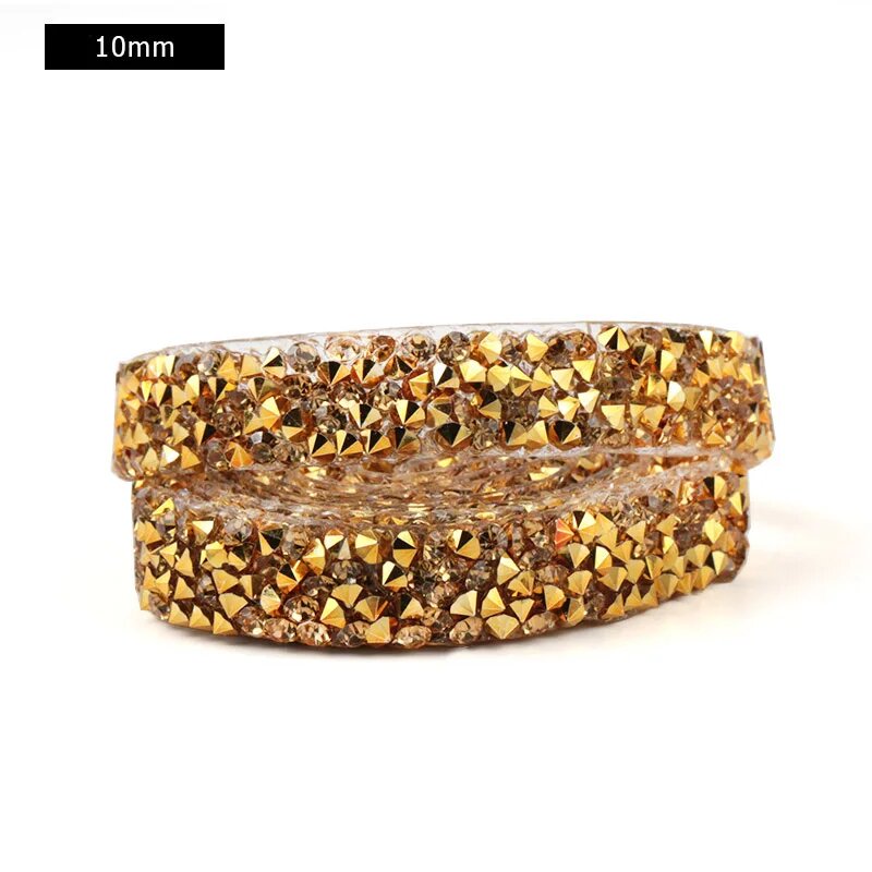 Лента с кристаллами QIAO для декора одежды 1cm-Gold