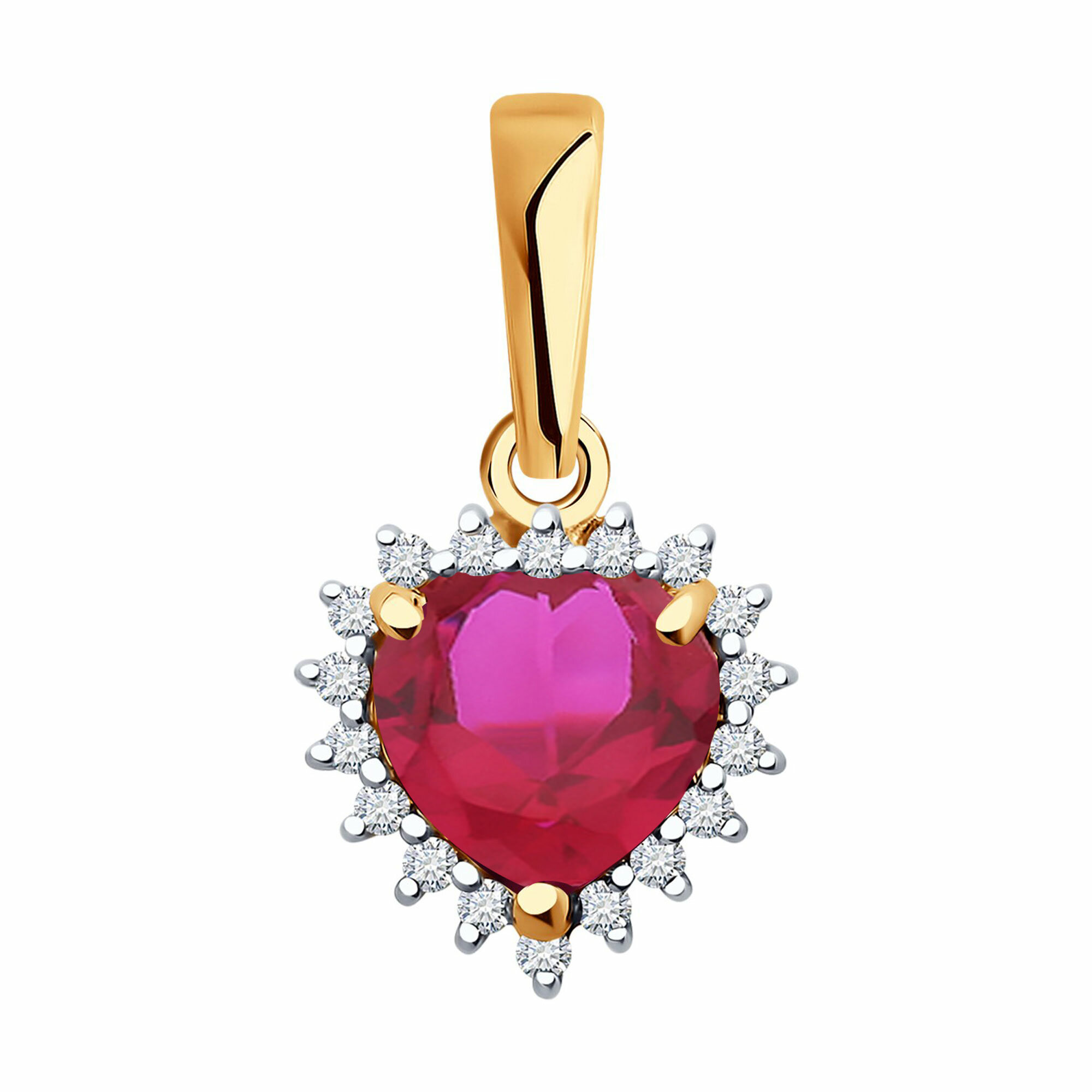 Подвеска, красное золото, 585 проба, рубин, бриллиант