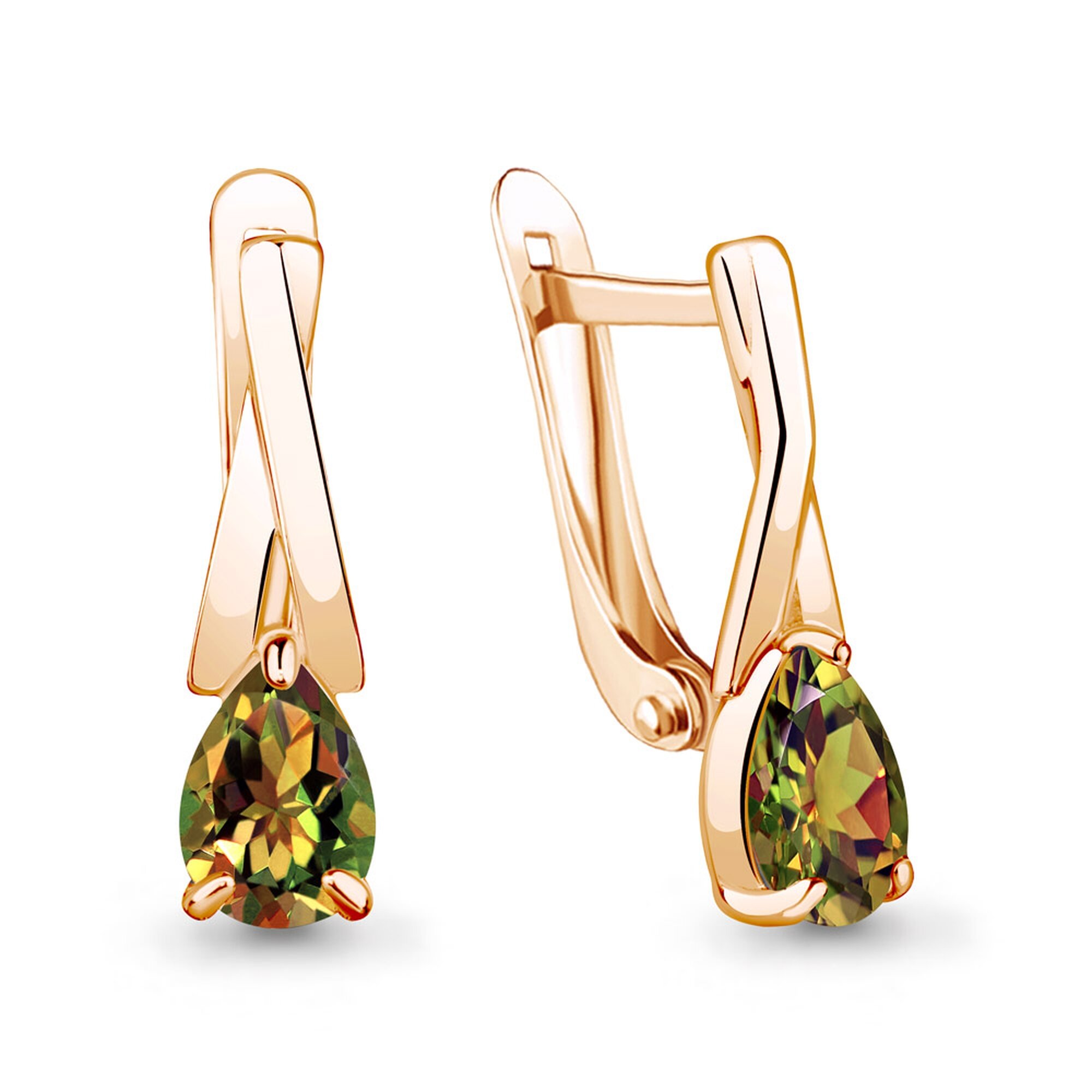 Серьги, серебро, 925 проба, золочение, султанит