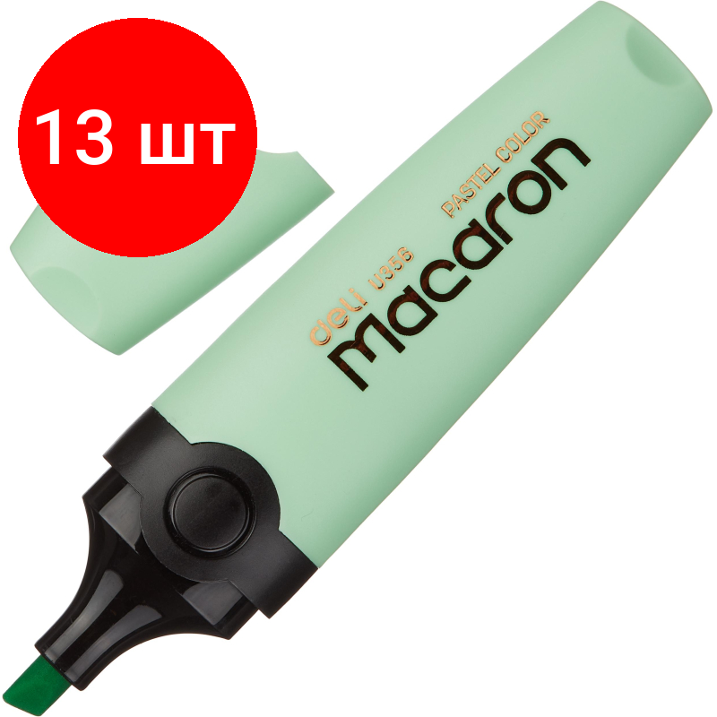 Комплект 13 штук, Маркер текстовыделитель Macaron, скошенный наконечник, 1-5 мм, зеленый