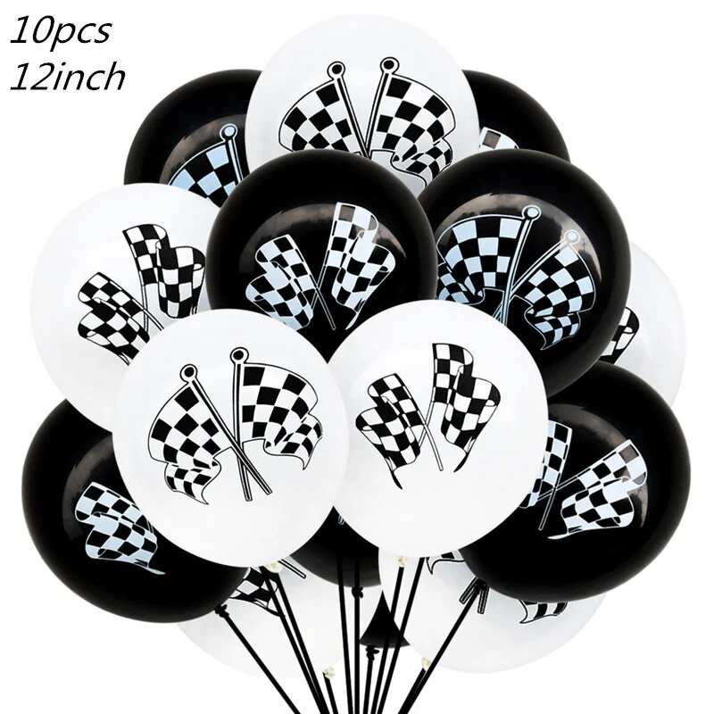 Черный белый гоночный флаг Черный, Balloons 10pcs