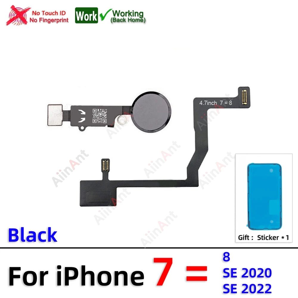 100% тест Aiinant Home Flex для iPhone 7 8 6 6s Plus 5s SE 2020 2, кнопка возврата «Домой», гибкий кабель, детали для телефона с sticekr YF Black 4.7