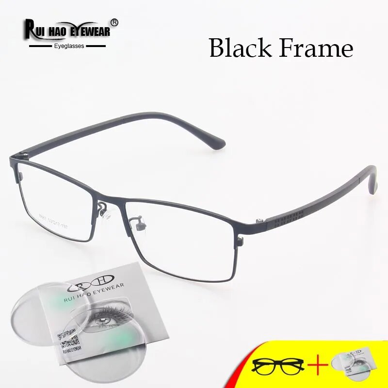 Мужские очки RUI HAO EYEWEAR прямоугольные Black frame, Черный, 1.56, Единая версия, Анти-синий луч