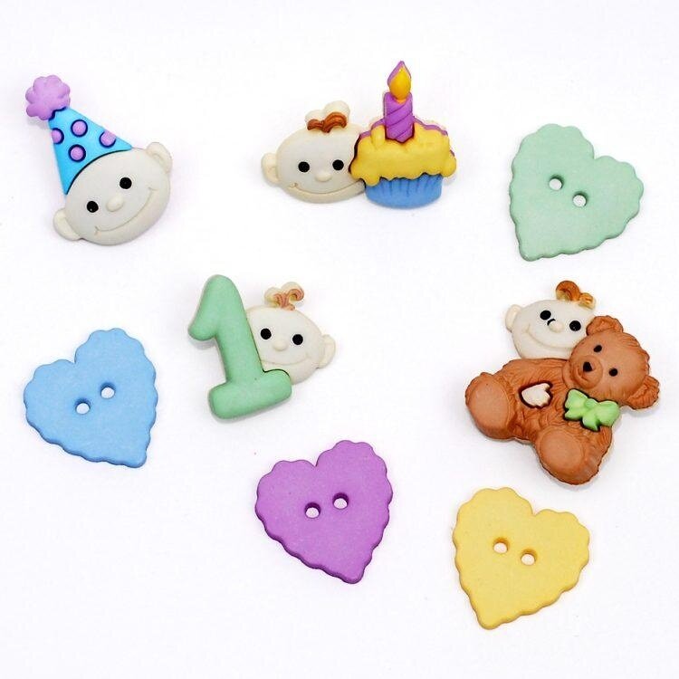 Пуговицы Dress It Up "Первый День рождения" декоративные, пластик