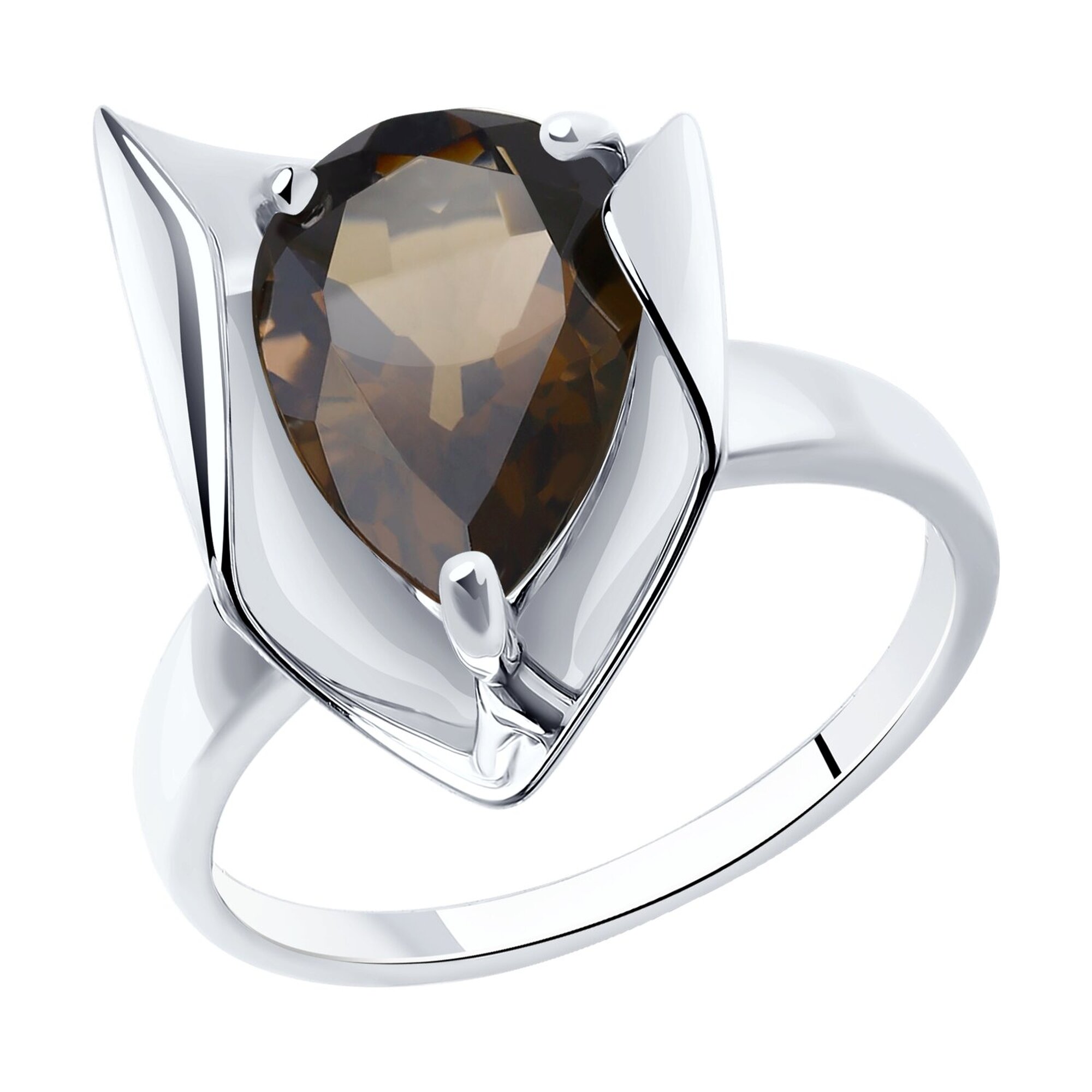 Кольцо, серебро, 925 проба, родирование, раухтопаз