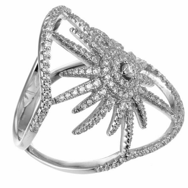 Кольцо на фалангу, серебро, 925 проба, родирование, циркон