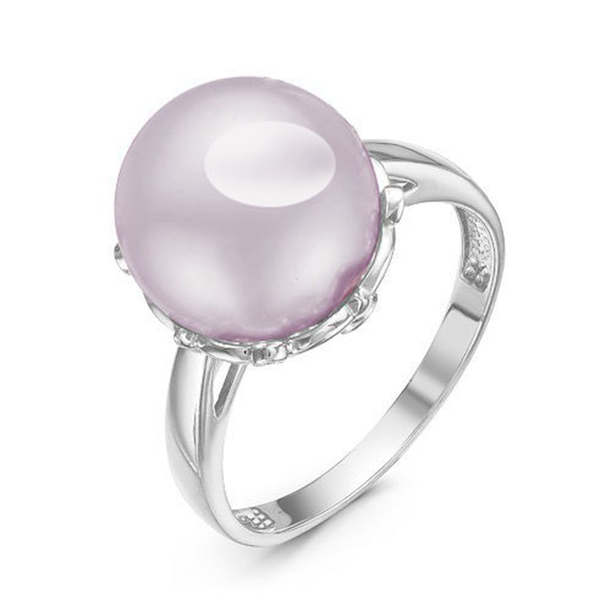 Кольцо, серебро, 925 проба, родирование, жемчуг Swarovski синтетический, фианит