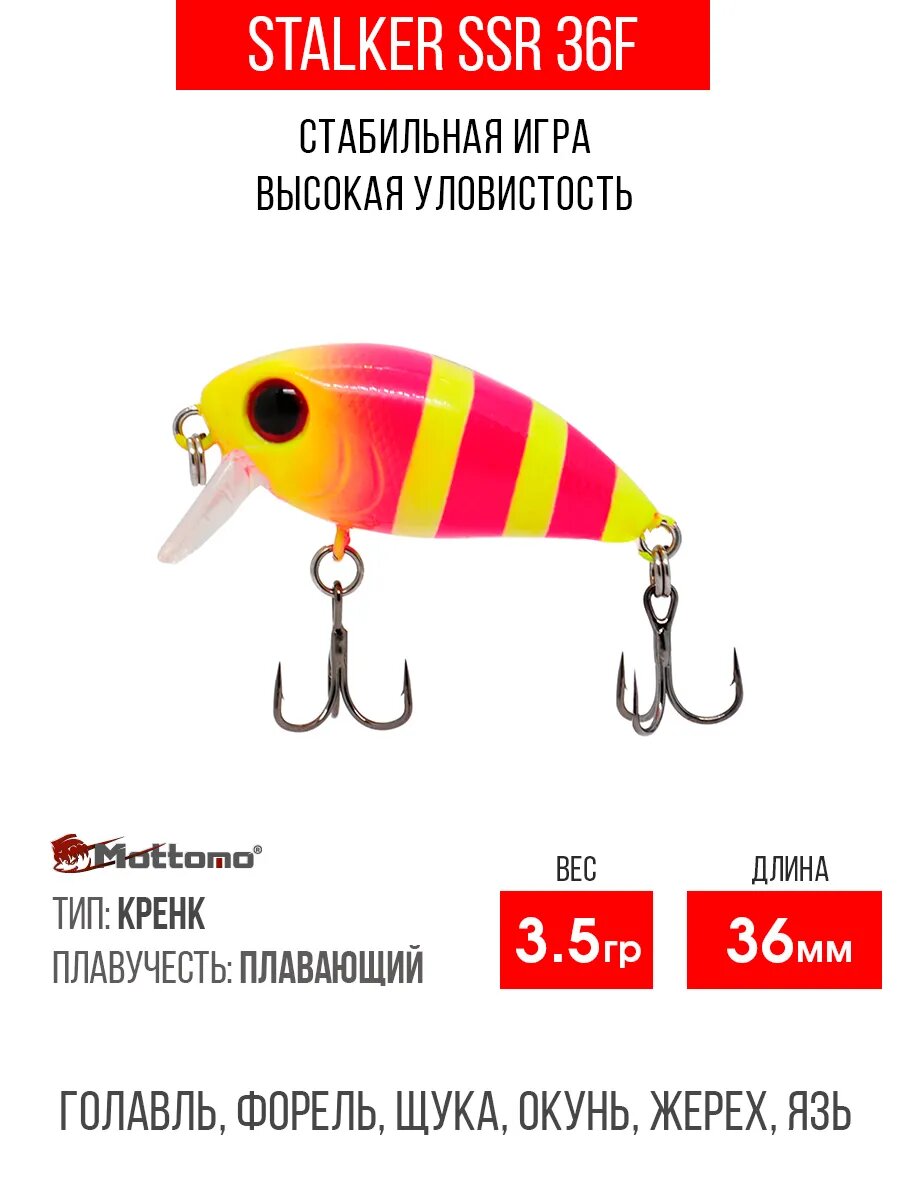 Воблер для рыбалки Stalker SSR 36F кренк на щуку, окуня, язя
