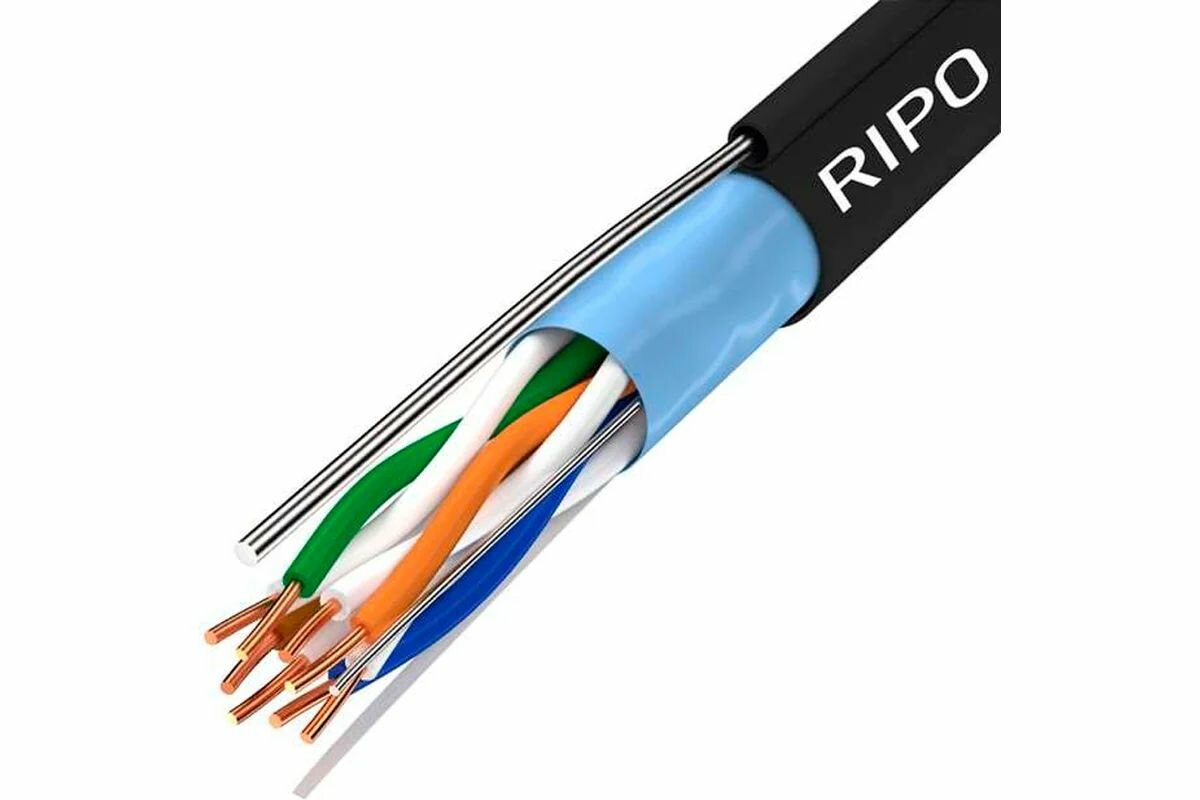 Витая пара Ripo ftp4cat5e 24awg cu (outdoor) с одножильным тросом, черный, (50м) 001-122025-50