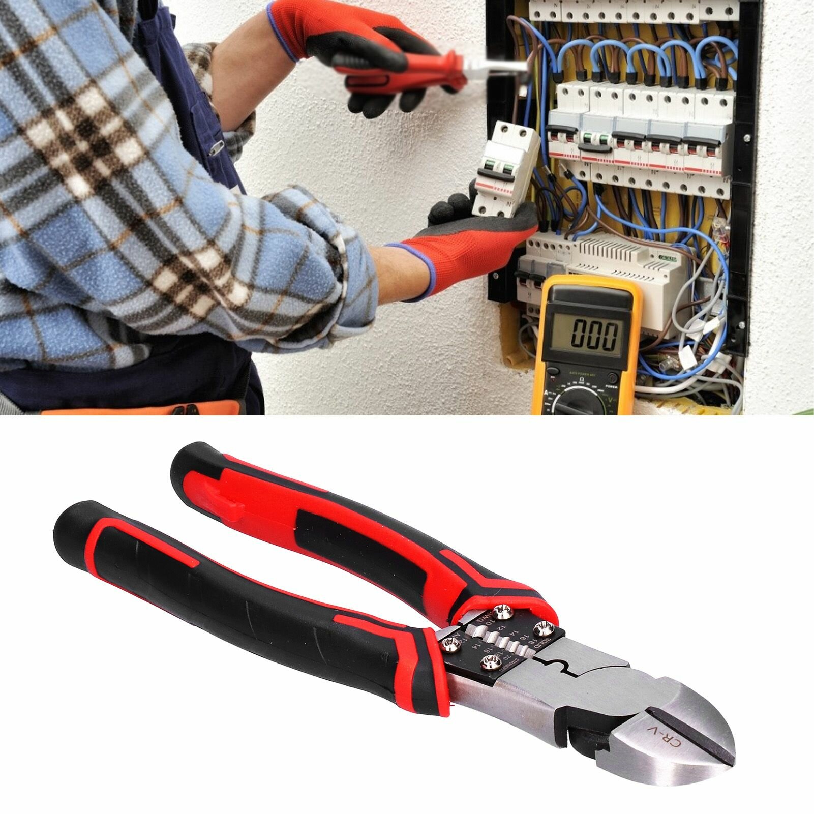 Диагональные кусачки, обжимные клещи, клещи для обжима клемм, электрические кусачки для проводов, 8 дюймов/20,32 см