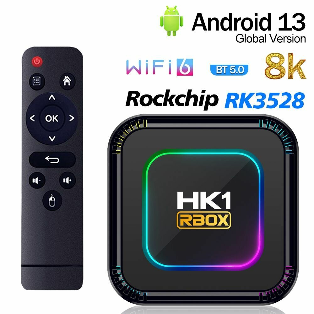 HK1 RBOX K8 Smart TV Коробка RK3528 Четырехъядерный Android13 BT 2.4G / 5G WiFi6 Netflix YouTube