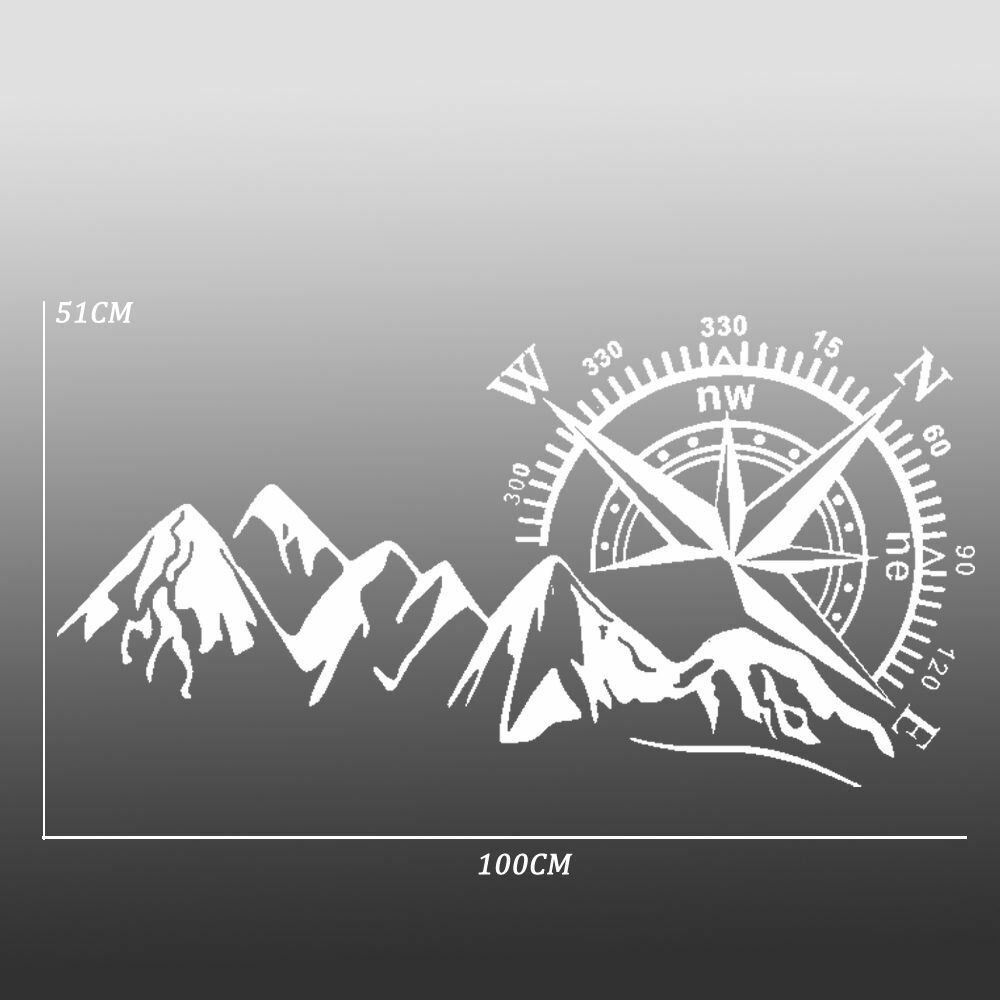 Наклейка на Авто белая: Горы, компас, роза ветров