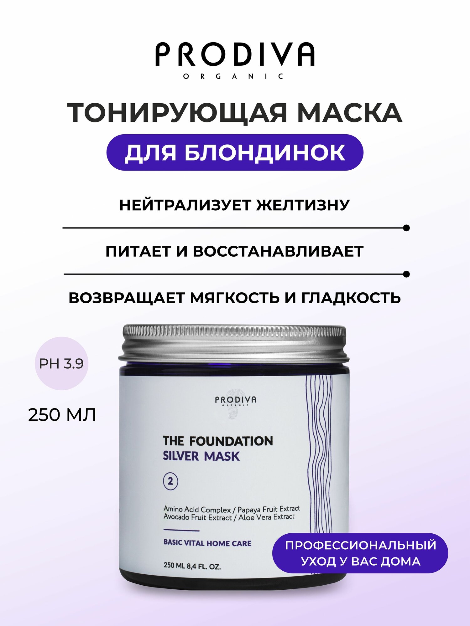 Оттеночная маска для волос The Foundation Silver Mask против желтизны с кератином восстанавливающая увлажняющая 250 мл