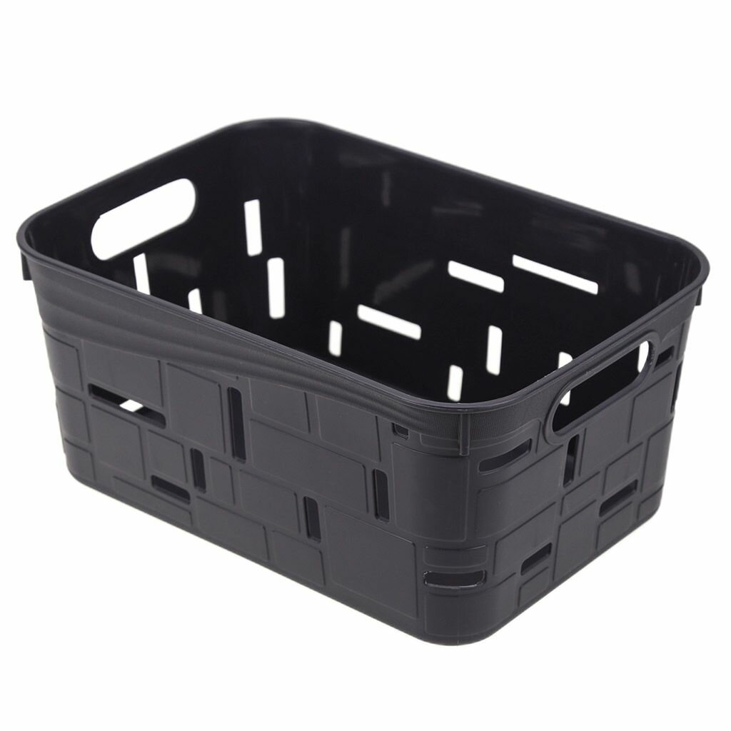 Корзина Домашняя Мода пластмассовая, для хранения, 27х19 см, высота 12,5 см, с ручками, графит