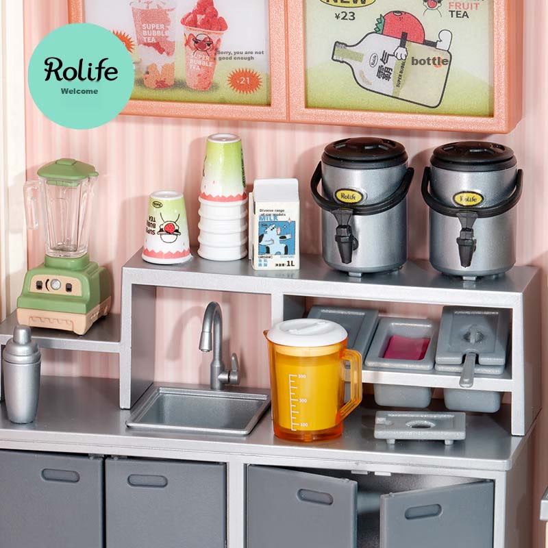 Rolife Super World Bubble Tea Shop DIY Dollhouse Building Blocks Toy, 3D Puzzle, Adult Assembly, Goddess Festival Gift