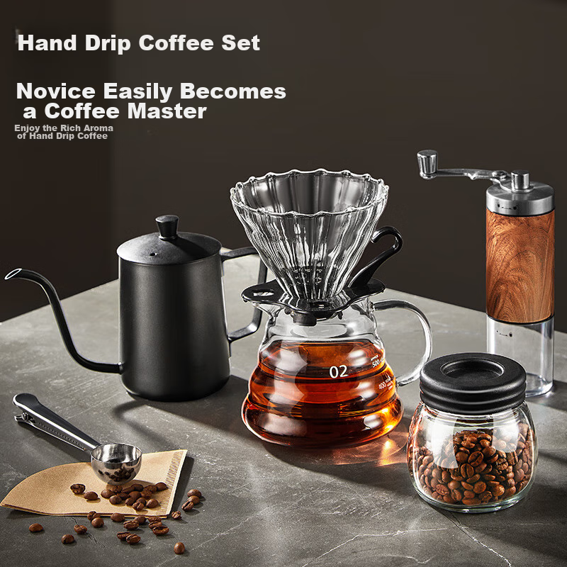 PAKCHOICE Pour-Over Coffee Maker Set, Hand Grinder Coffee Machine, Manual Coffee Grinder, Home Coffee Set, Basic Model