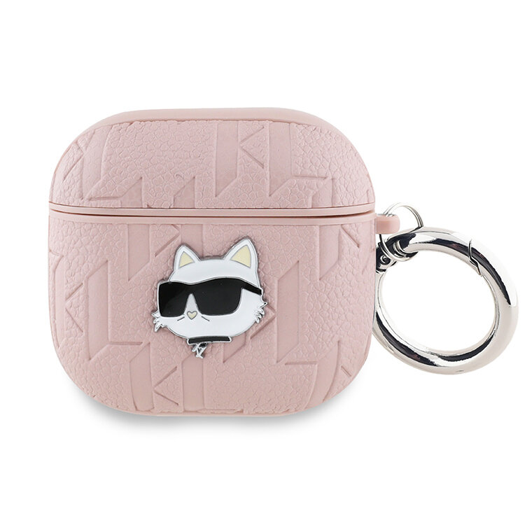 Karl Lagerfeld чехол с карабином для Airpods 4, PU кожа Saffiano Monogram NFT Metal Head Choupette, розовый