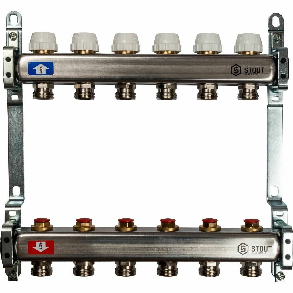 Коллекторная группа STOUT без расходомеров на 6 выходов из нерж. стали