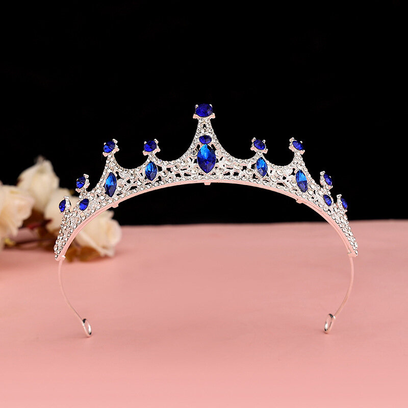 Свадебная корона, серебристая, королевский синий