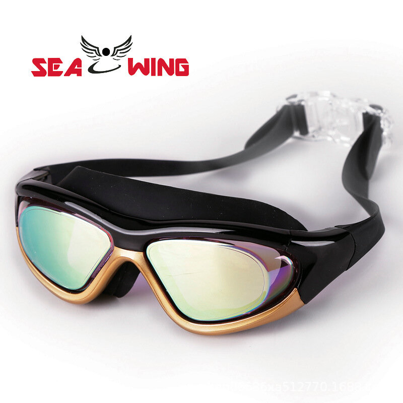 Очки для плавания 1168RM, противотуманные, высокая четкость, плоские, близорукость, черные, золотые
