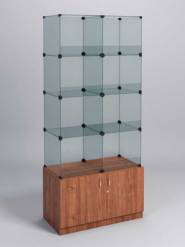 Витрина "КУБ" №105-КО (без дверок, передняя стенка - стекло), Орех