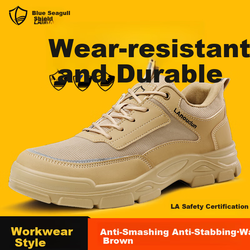 Blue Owl Shield Safety Shoes for Men, Lightweight Soft-Soled, Steel Toe Cap, Puncture-Resistant, Breathable, Odor-Resistant Work Shoes for Summer, D216BN, Size 44