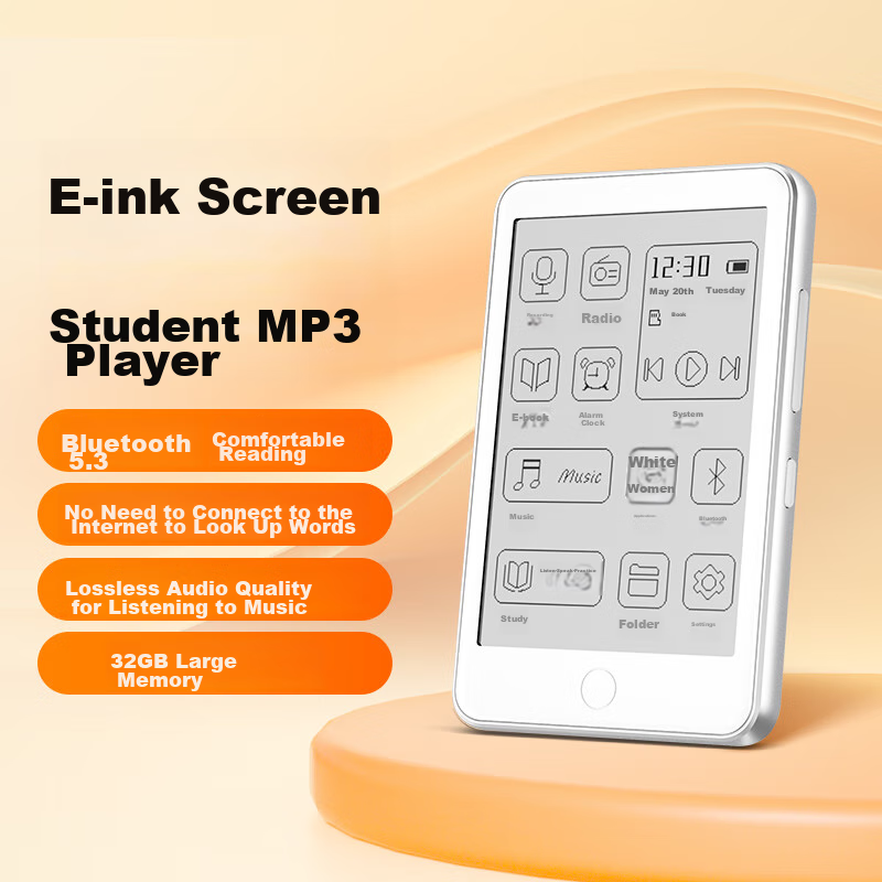 Fanmu BF01 MP3/MP4 Player, Lossless Music Portable Player, E-Ink Screen, 32GB Large Storage, English Learning for Students, Bluetooth 5.3, English-Chinese Dictionary, 3.52-Inch