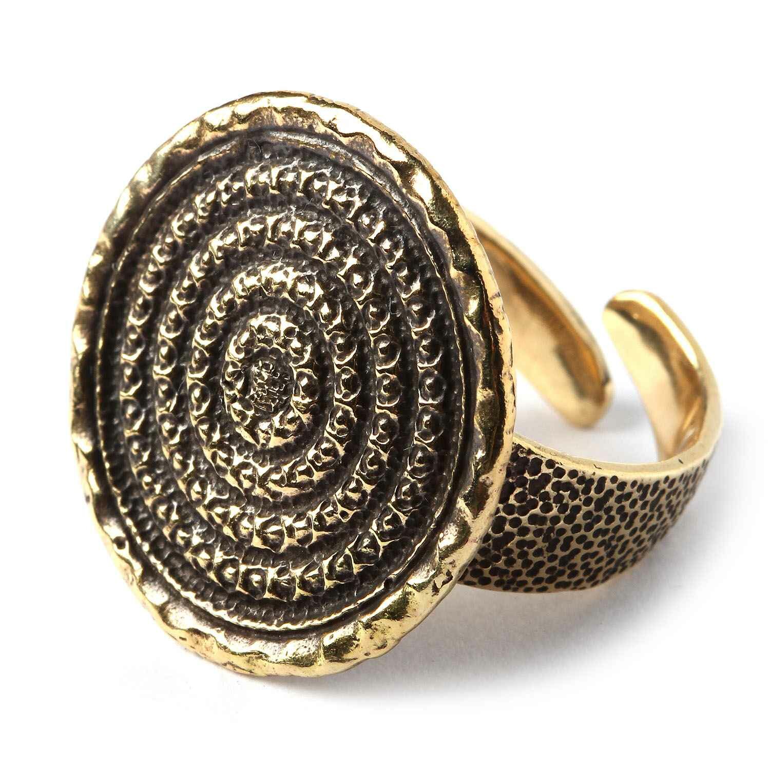 Основа для кольца регулируемого размера, с платформой 23мм, Anna Bronze, Узорные круги, базовый материал - латунь, цвет античная латунь (золотистый с чернением), 1 шт.