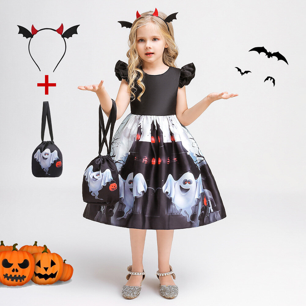 Платье детское "Ведьма и тыква", для косплея, черное, 150 см